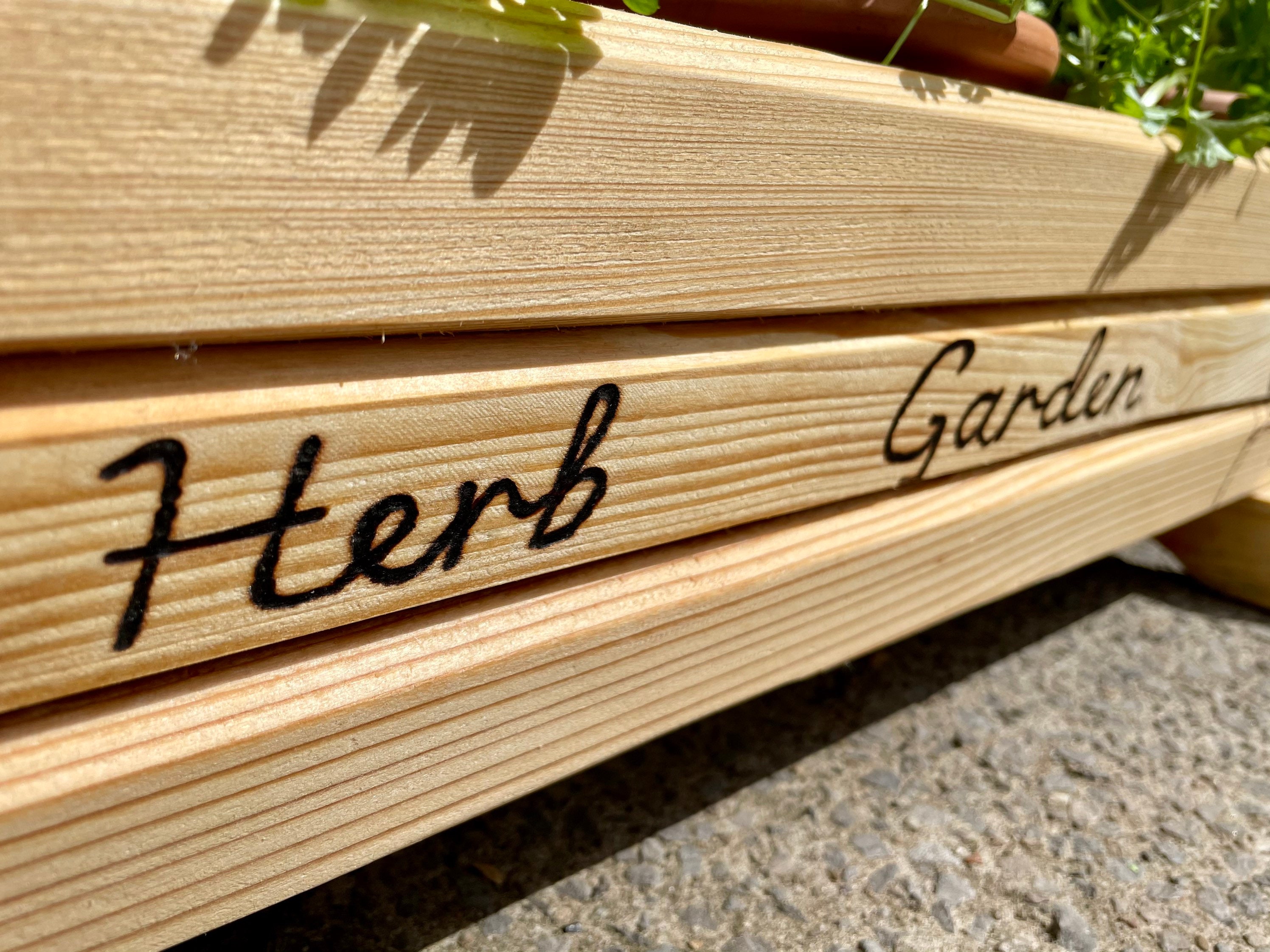 Herb Garden Wooden Planter Engraved Woodburning Design - Etsy