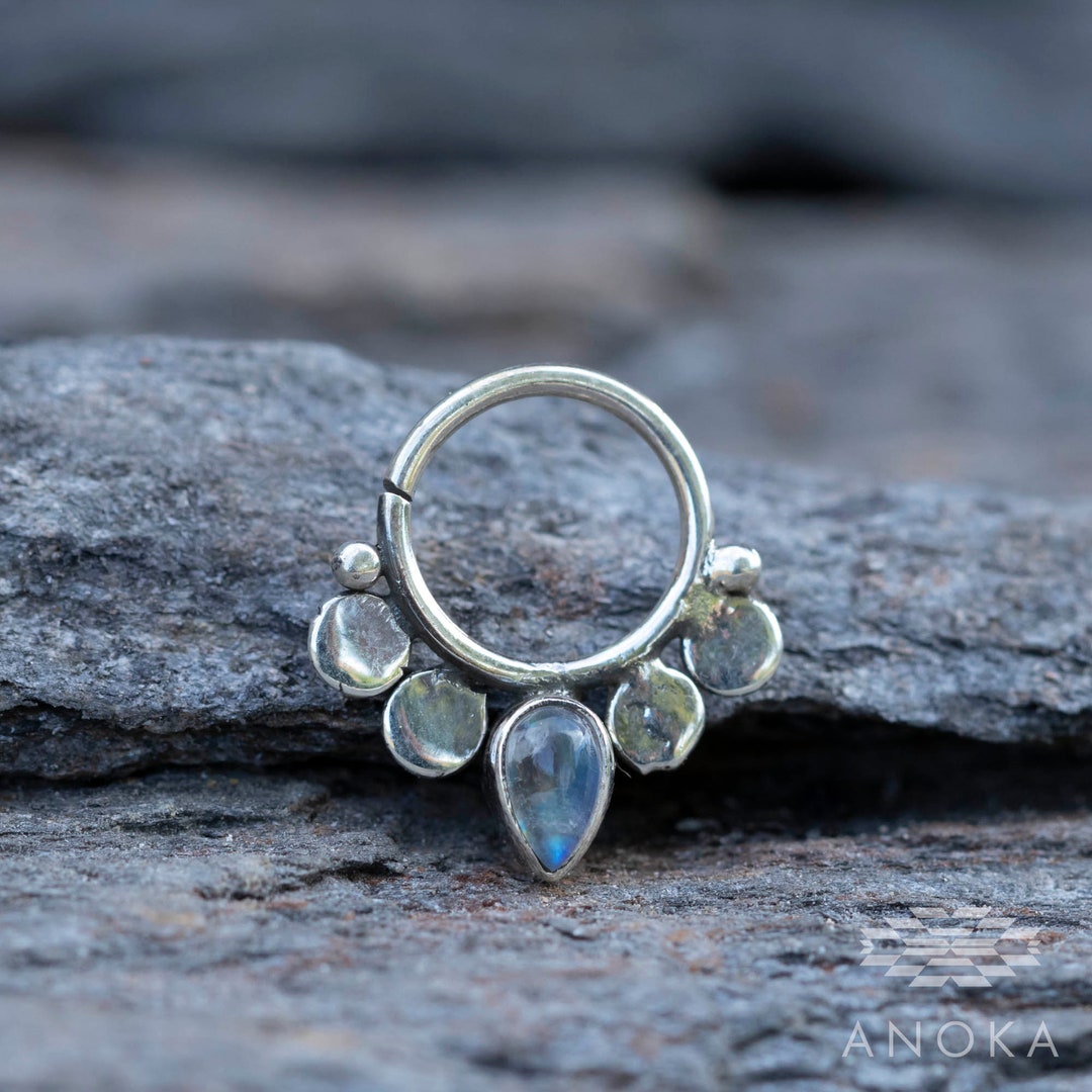 Gaia Silver Moonstone Septum Piercing Ring 18G - 1mm, Daith Piercing ...