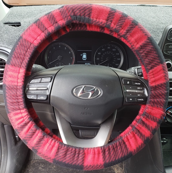 Fleece Steering Wheel Cover Fuzzy Steering Wheel Cover Car Steering Wheel Cover Buffalo Plaid Black Red Plaid