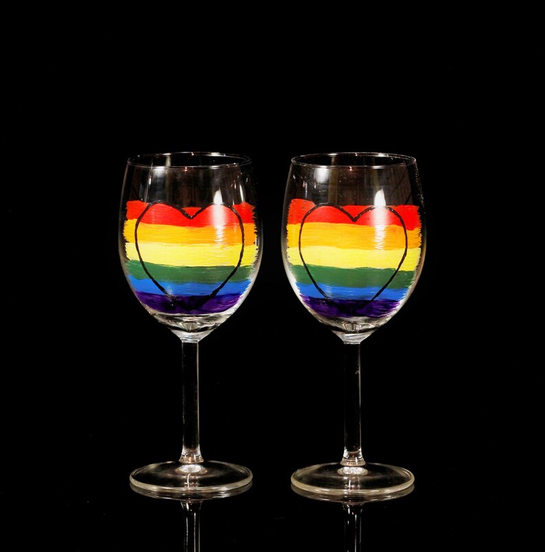 Pride Flag, Love, Rainbow, Painted Wine Glasses, Pair, - Etsy
