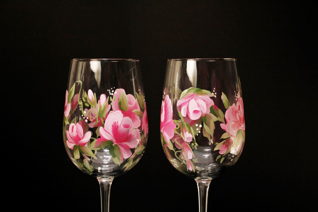 Roses Wine Goblet or Glasses Pair, Hand Painted - Etsy