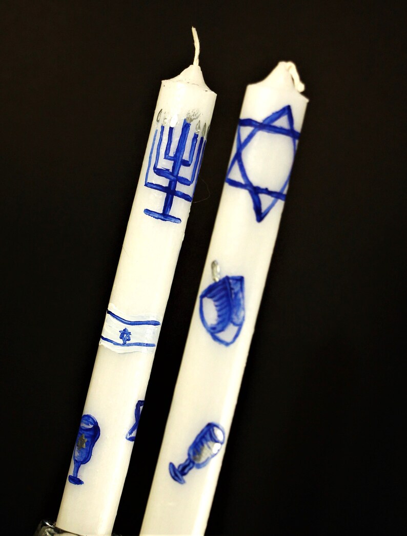 Hanukkah Decor, Jewish Symbols, Candles, Pair, Hand Painted, - Etsy