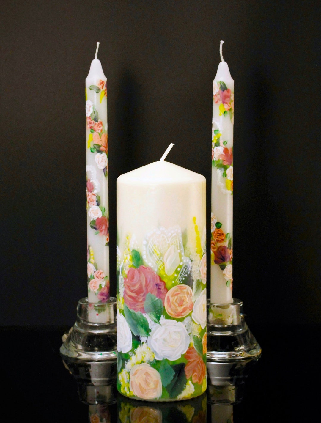 Unity Candle Set, Custom Design, Hand Painted, - Etsy