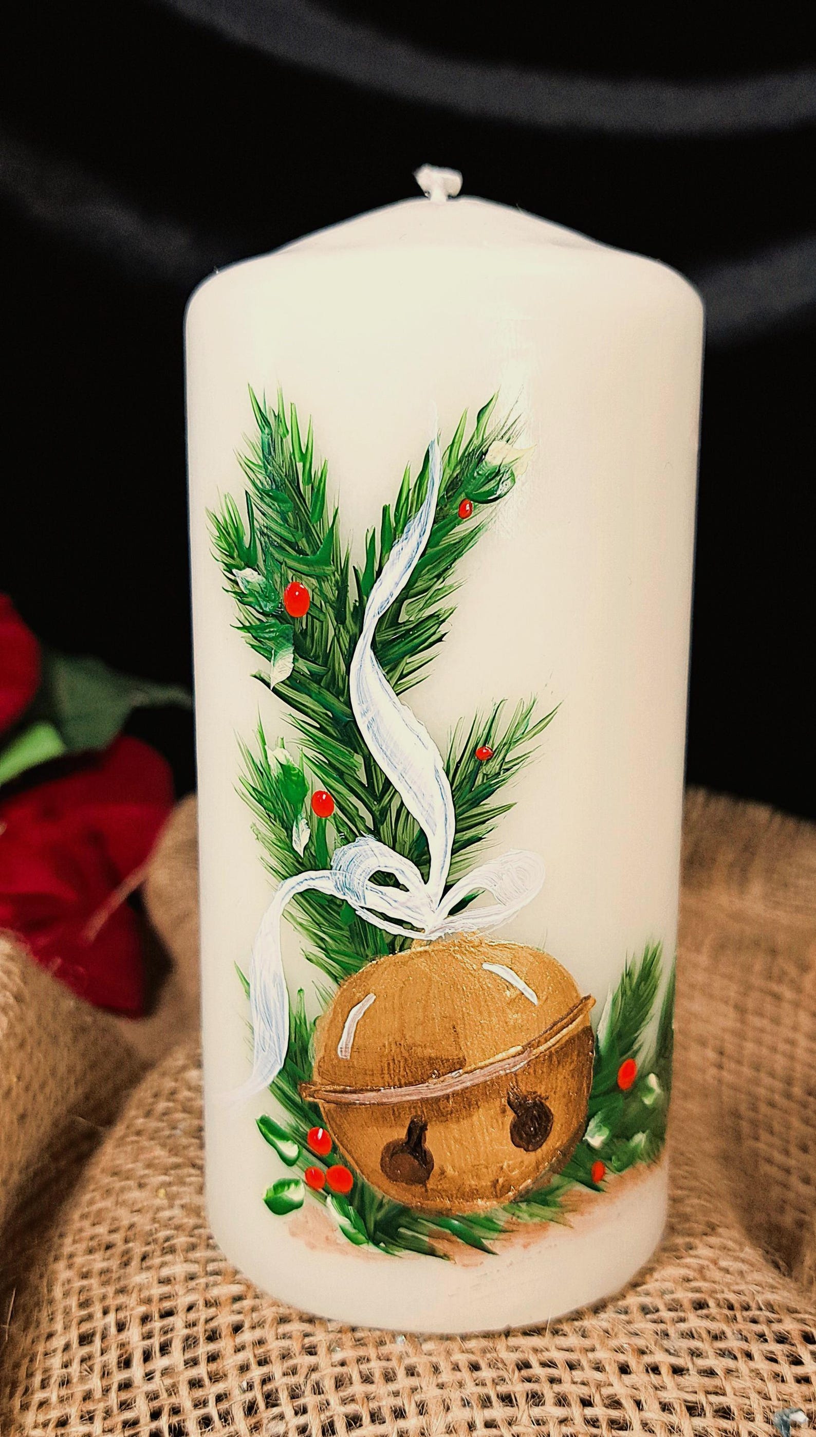 Christmas Bell and Pine, Pillar Candle - Etsy