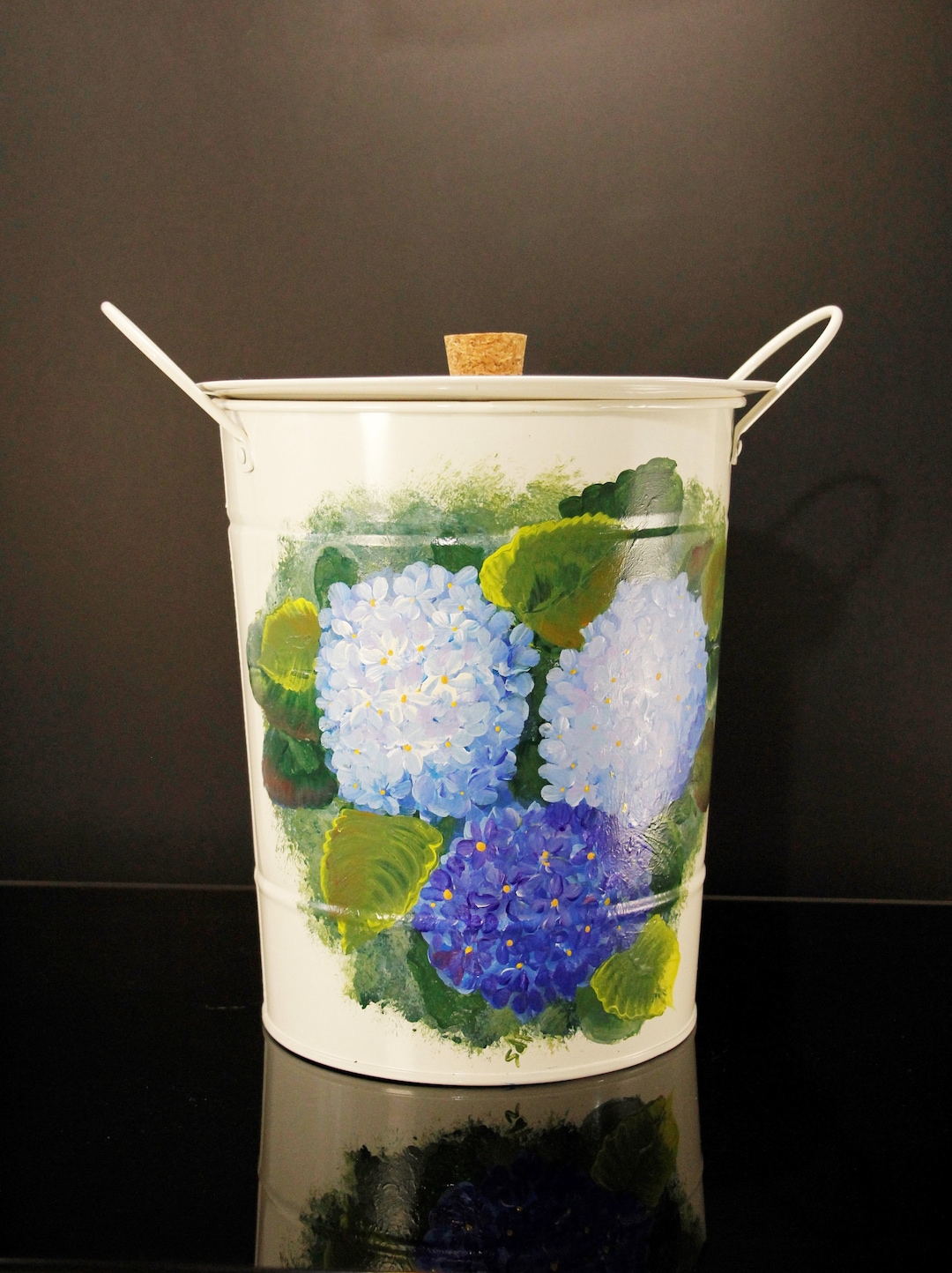 Compost Bin With Removeable Lid, Hydrangea, Hand Painted Metal Compost ...