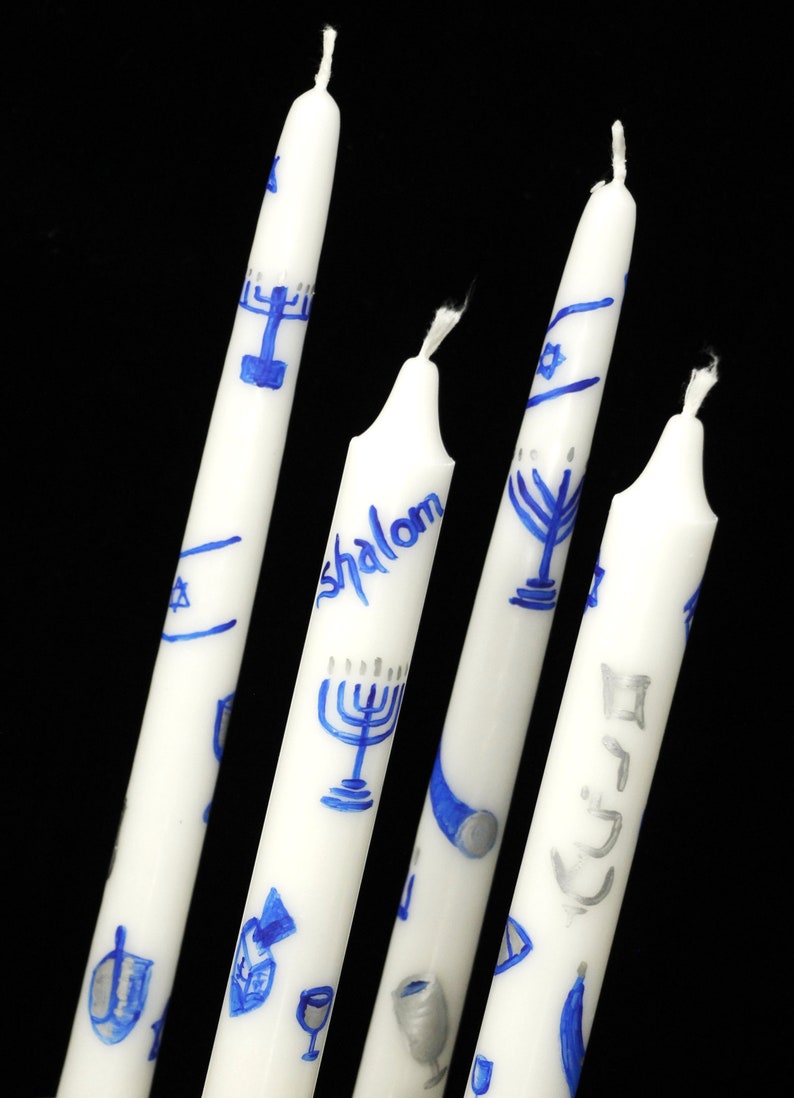 Hanukkah Decor, Jewish Symbols, Candles, Pair, Hand Painted, - Etsy