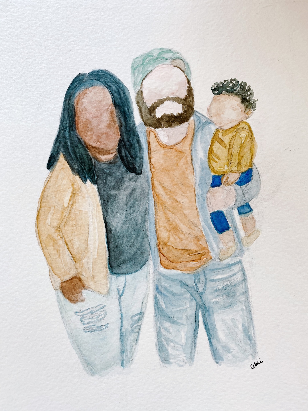 Custom Faceless Watercolor Family Portrait | Hand-painted Artwork - Etsy