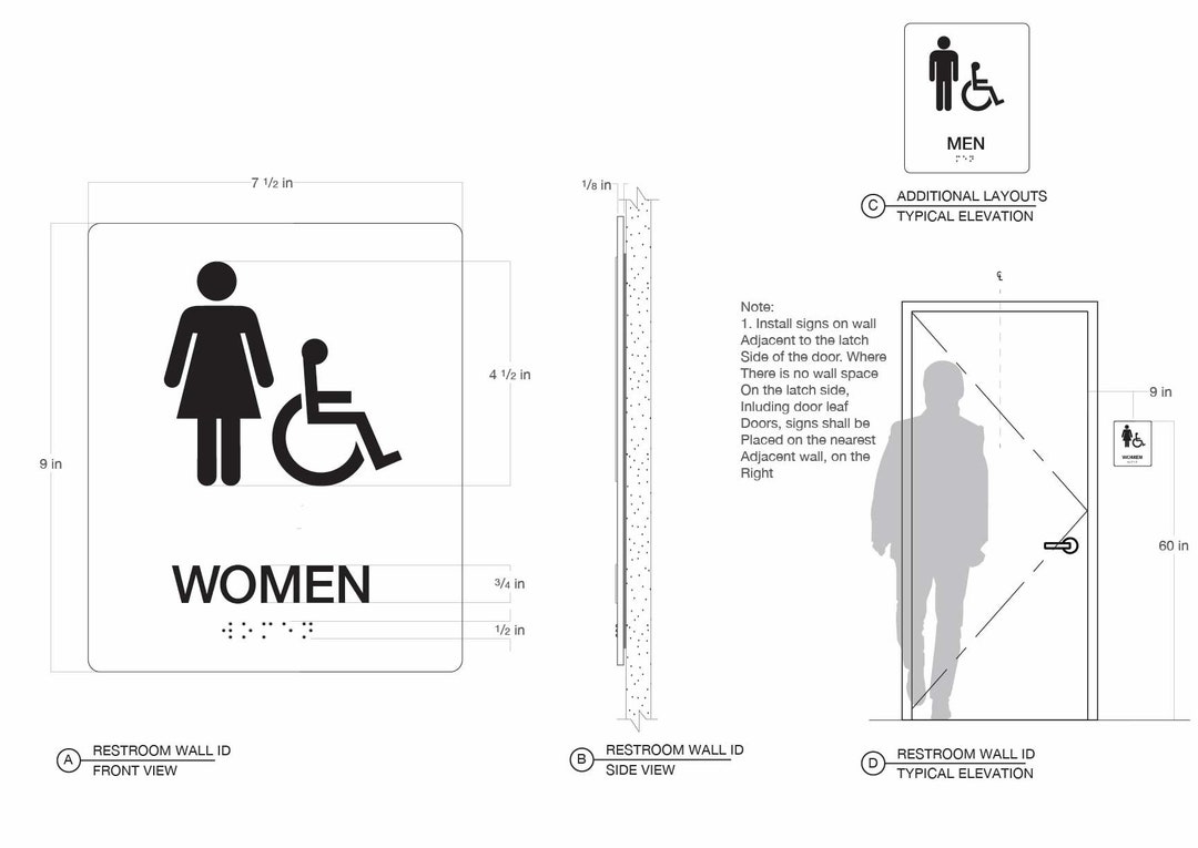Restroom ID Sign Detail Template, Ada Sign Typical Details, RR Sign Ada ...