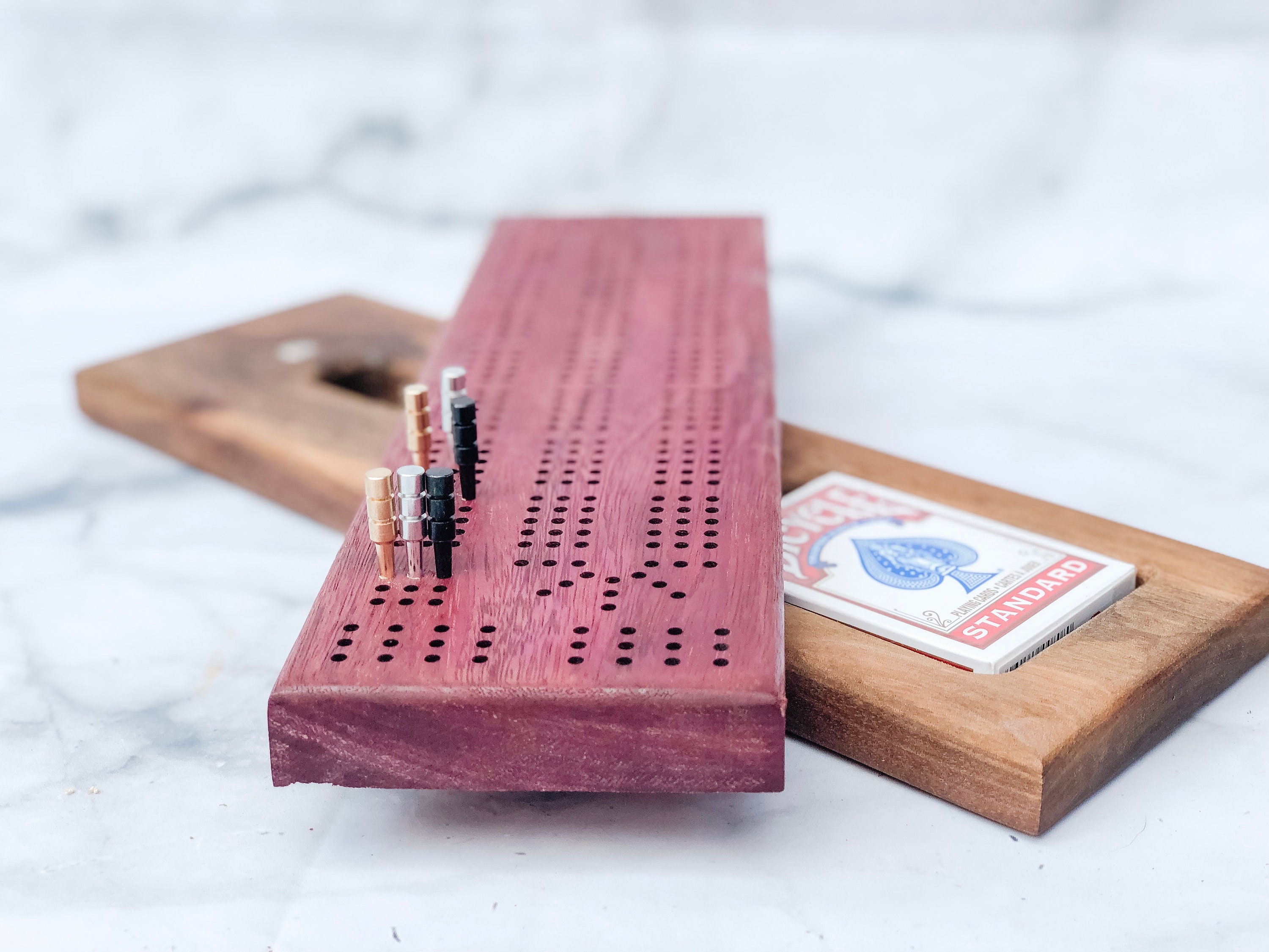 crib-board-card-game-metal-pegs-available-cribbage-board-etsy
