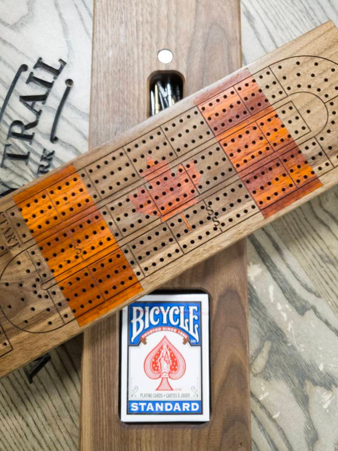 Maple Leaf Cribbage Board | Crib Board | Card and Peg Storage | Custom ...