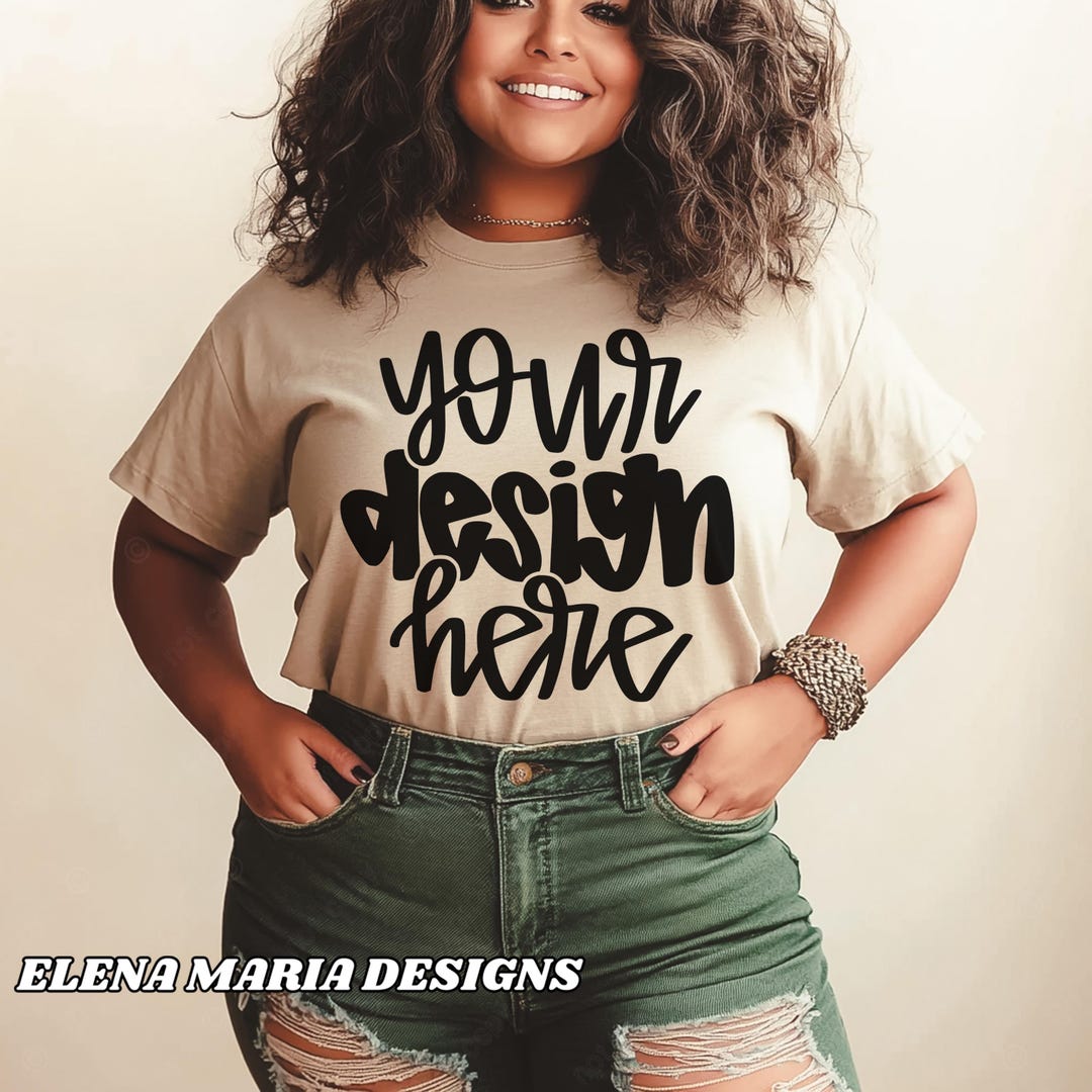 Trendy Model Alternative Mockup Tan Cream Tee Shirt Mockup Y2k ...