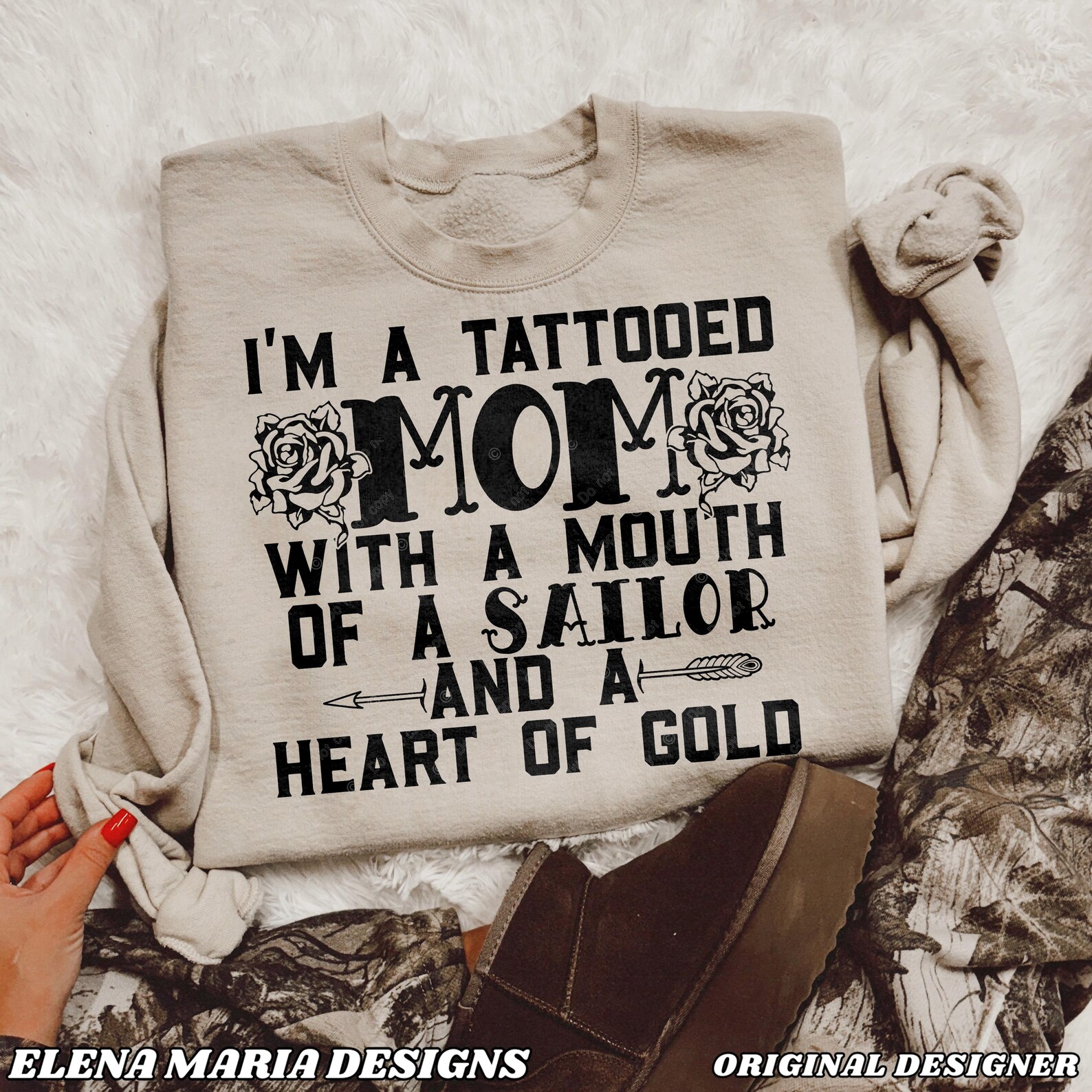 Tattooed Mom SVG File Sublimation Transfer | Tattoo Heart of Gold PNG ...