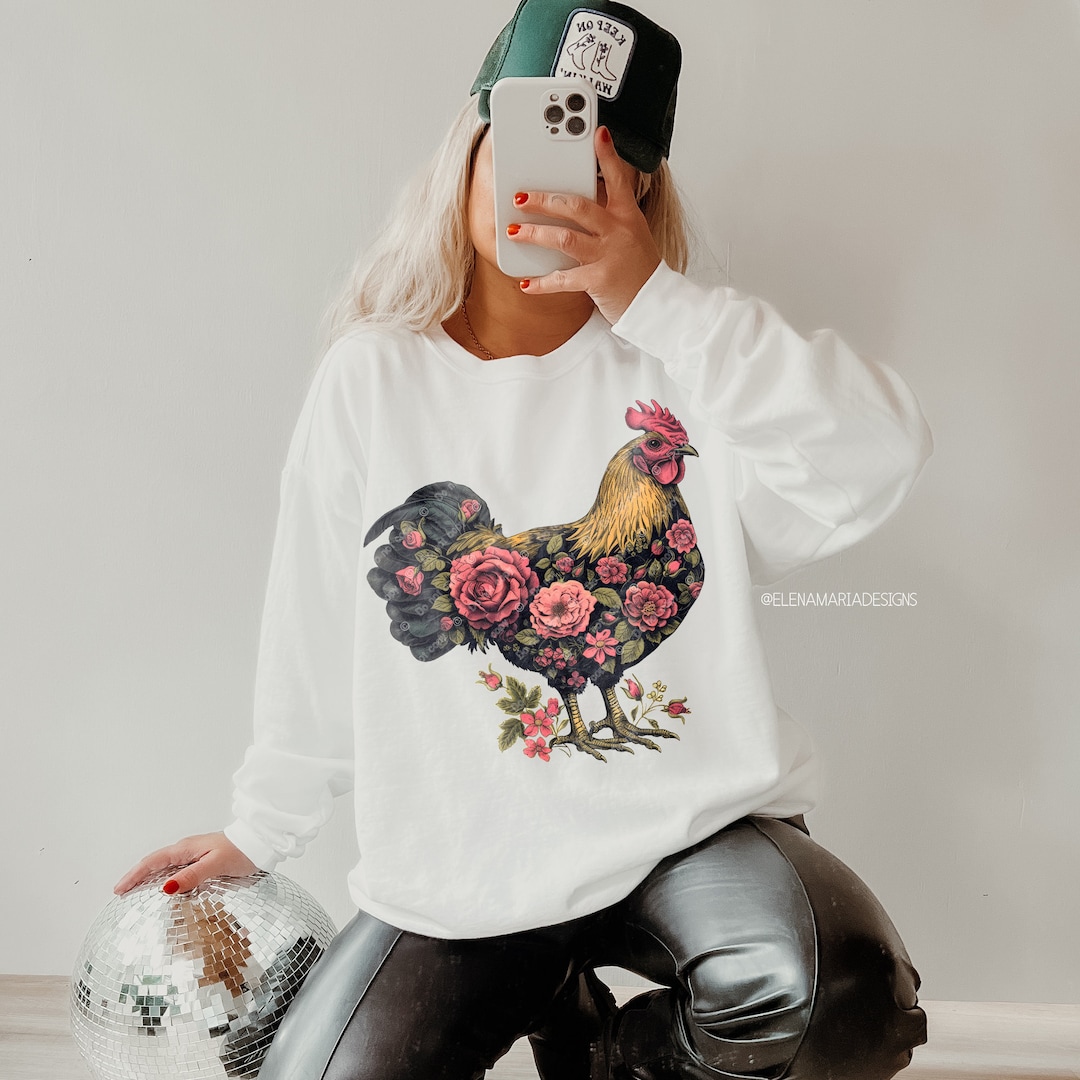 Rustic Farmhouse Rooster & Roses Sublimation Design Floral Chicken ...