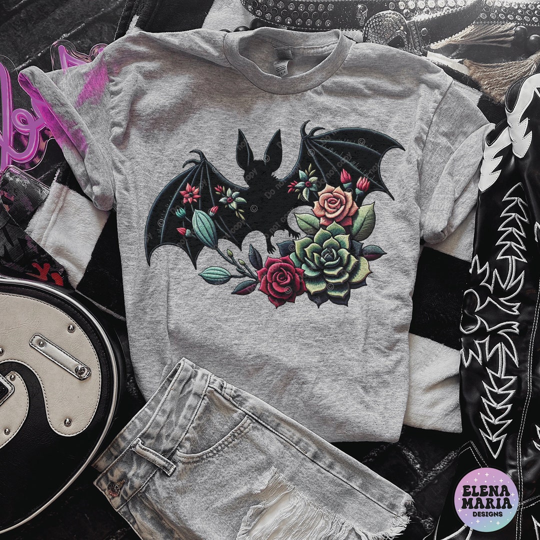 Bat Succulents Faux Embroidery Sublimation Design PNG Files Sublimation ...