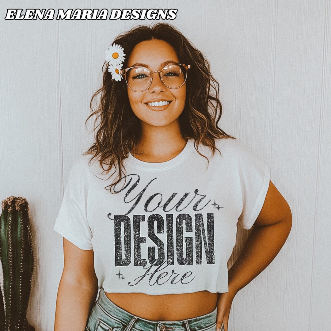 Trendy Western White Crop Top Model Mockup | BOHO Aesthetic Mock - Etsy