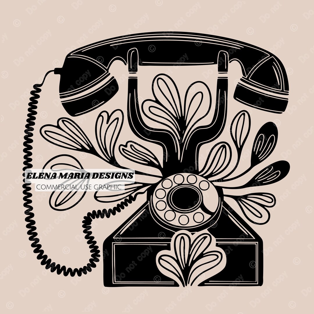 Rotary Phone Floral | Sublimation Design | Commercial Use Graphic | PNG ...