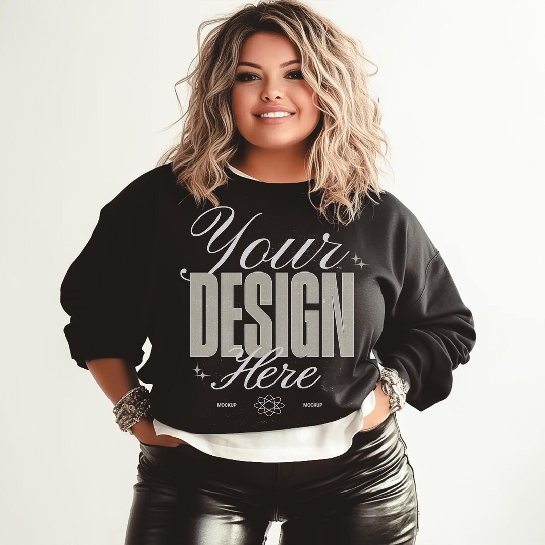 Trendy Plus Sized Model Alternative Mockup | Black Sweatshirt Mockup ...