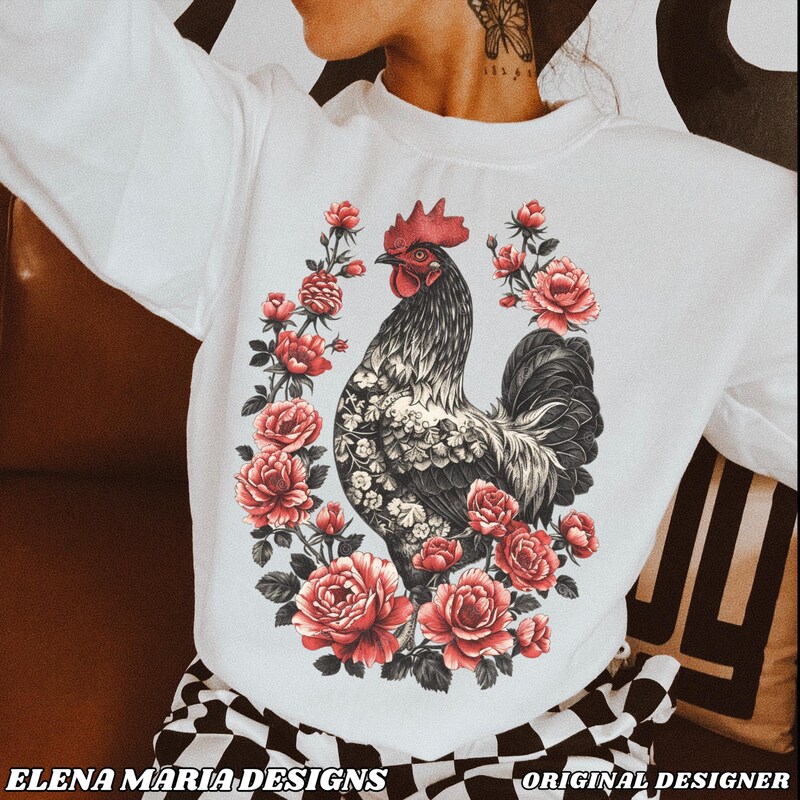 Rooster and Roses - Etsy