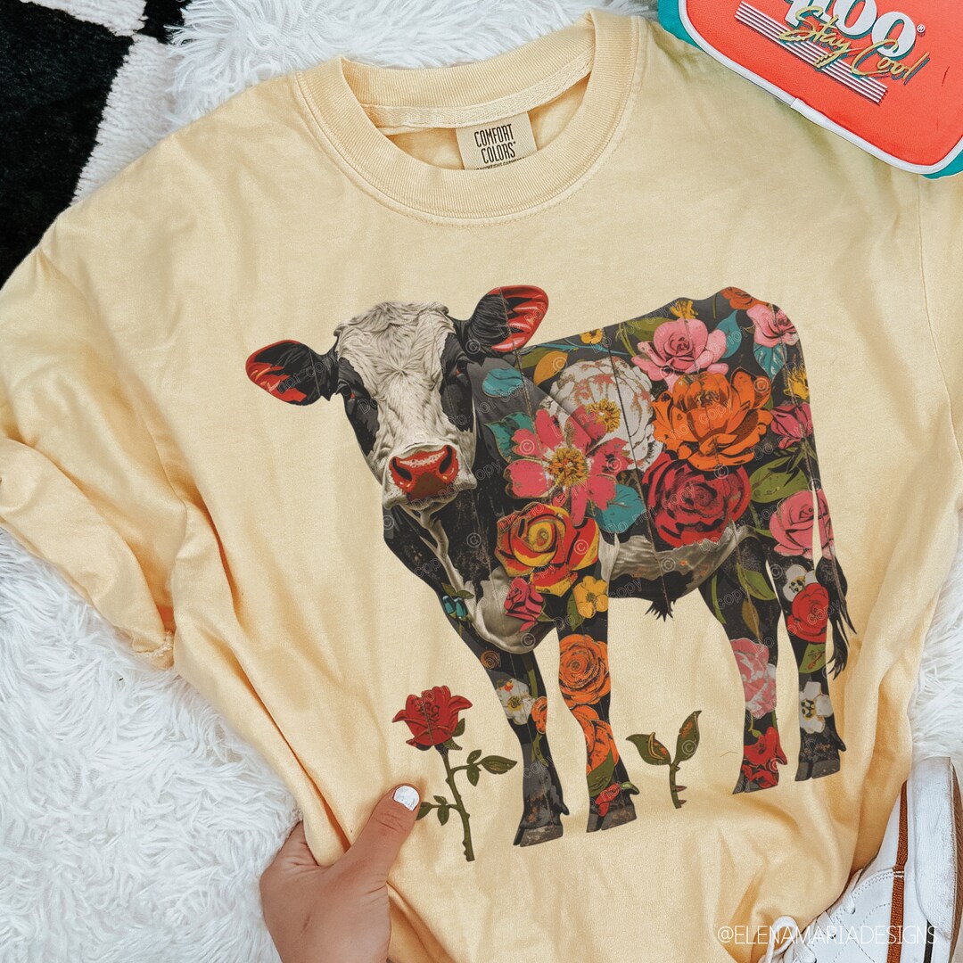 Floral Cow Roses Farm PNG File Sublimation Design PNG Clipart - Etsy