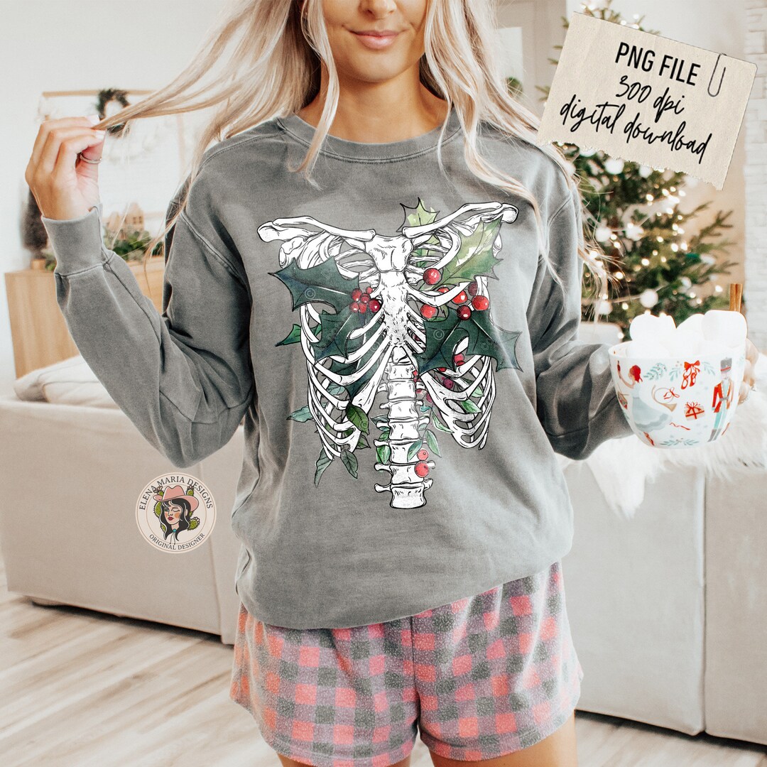 Holly Ribcage Christmas Leaves Skeleton PNG File Clip Art for Crafters ...