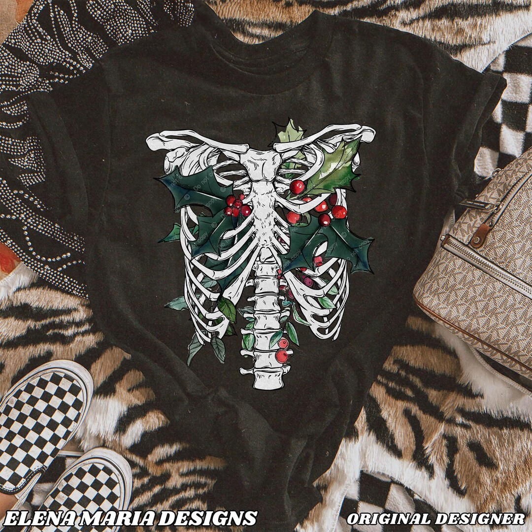 Holly Ribcage Christmas Leaves Skeleton PNG File Clip Art for Crafters ...