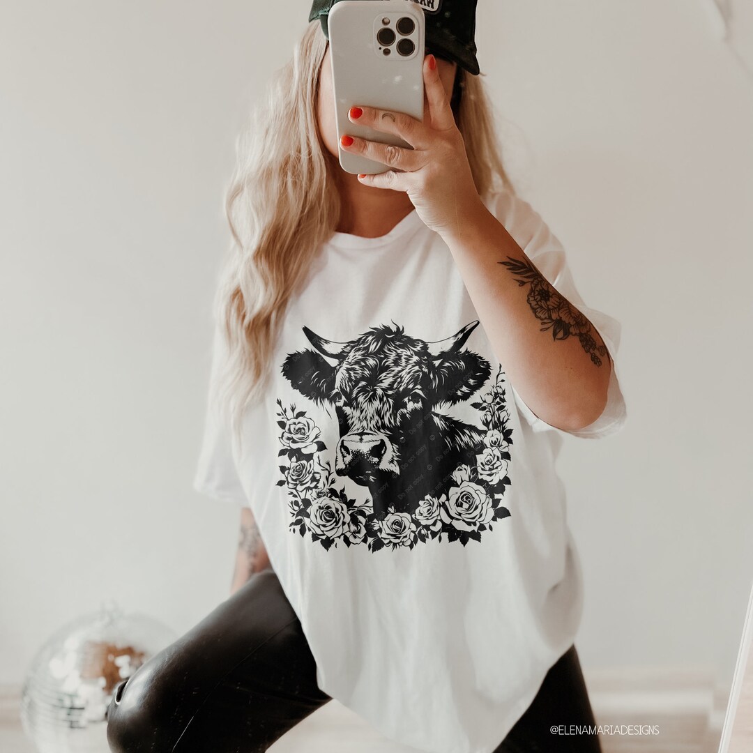 Floral Cow Roses Farm Stencil PNG File Sublimation Design PNG Clipart ...