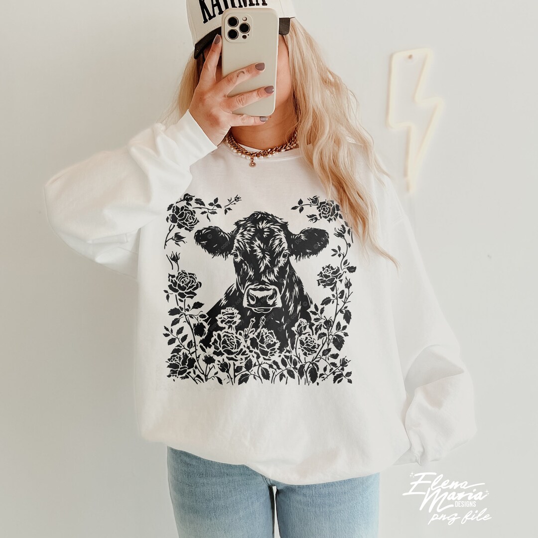 Floral Cow Roses Farm Stencil PNG File Sublimation Design PNG Clipart ...