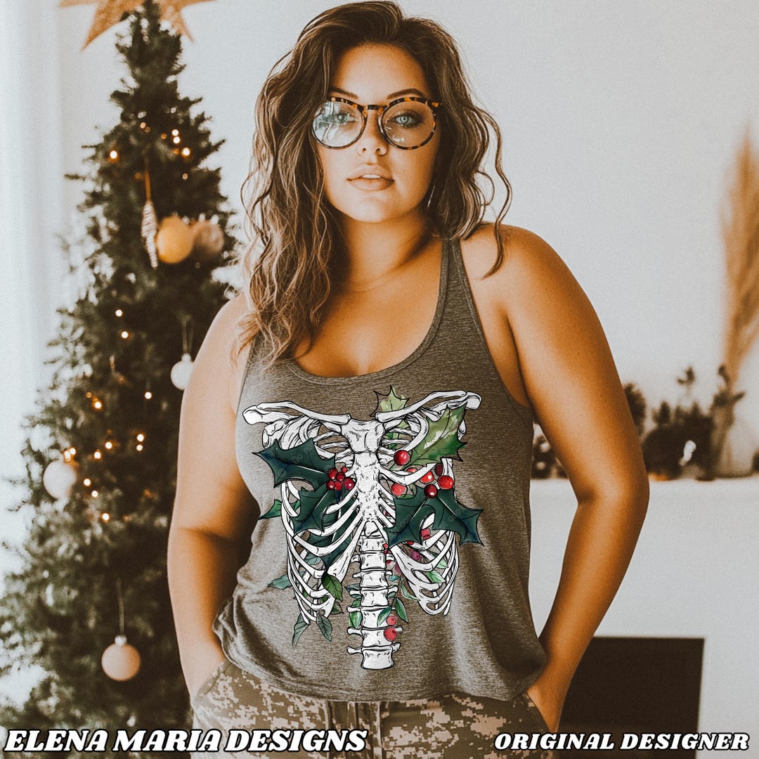 Holly Skeleton Ribcage Christmas Leaves Skeleton PNG File | Clip Art ...