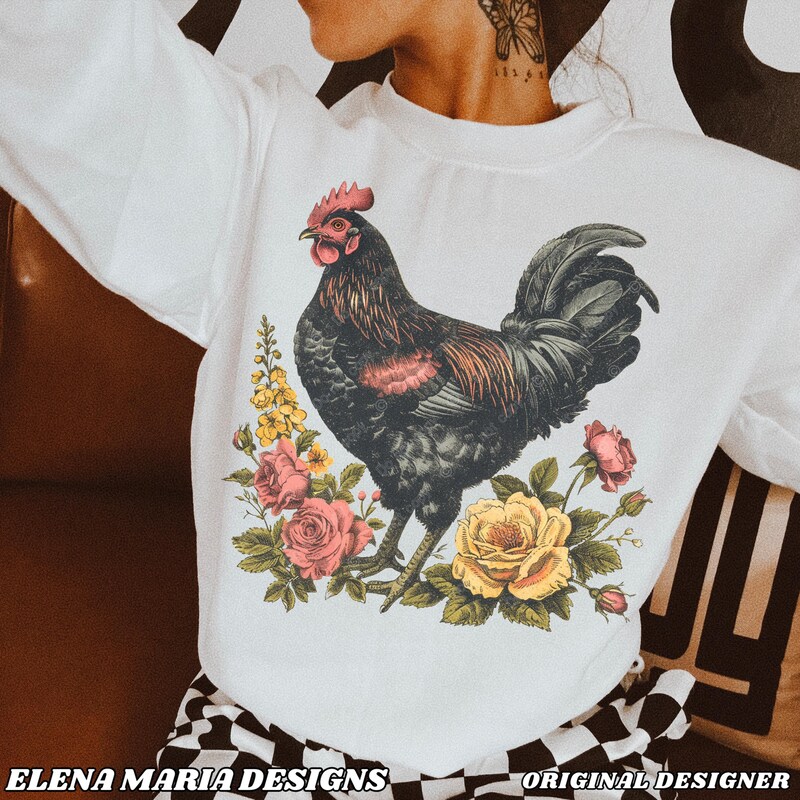 Rooster and Roses - Etsy