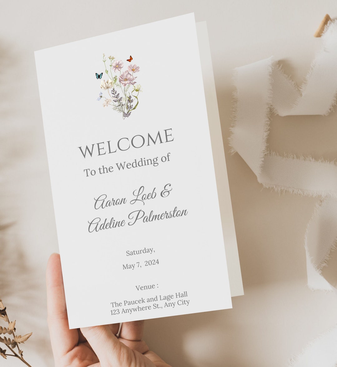 Wedding Program Template for Canva, Order of Ceremony, Service ...