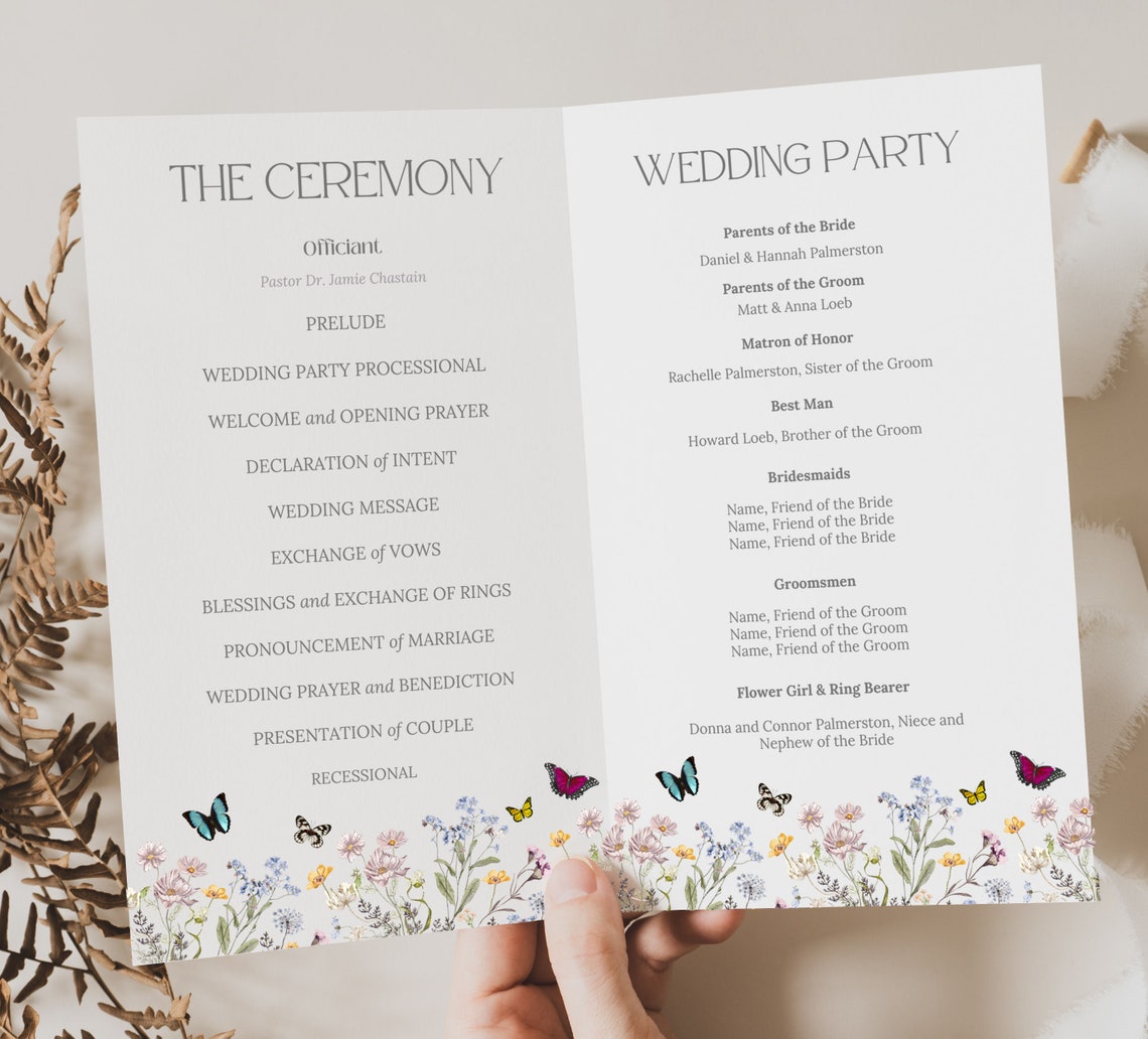 Wedding Program Template for Canva, Order of Ceremony, Service ...