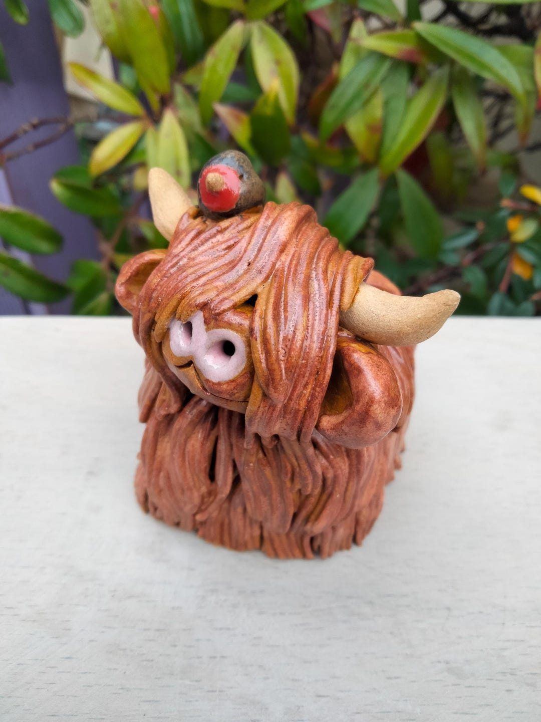 Handmade Ceramic Highland Cow With Robin. - Etsy