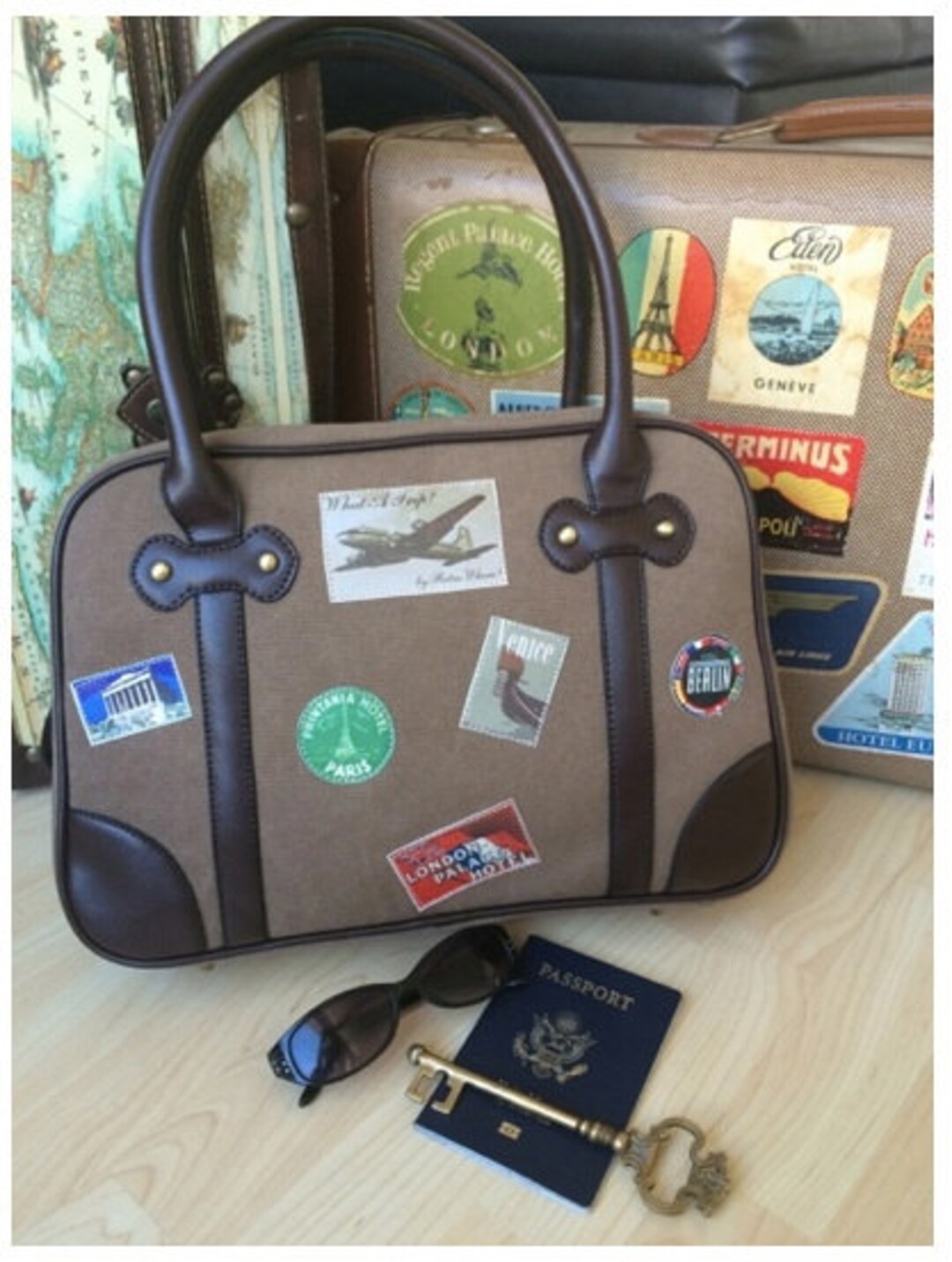 Travel Inspired Handbag: 1940's 1950's Vintage Style, Travel Inspired ...