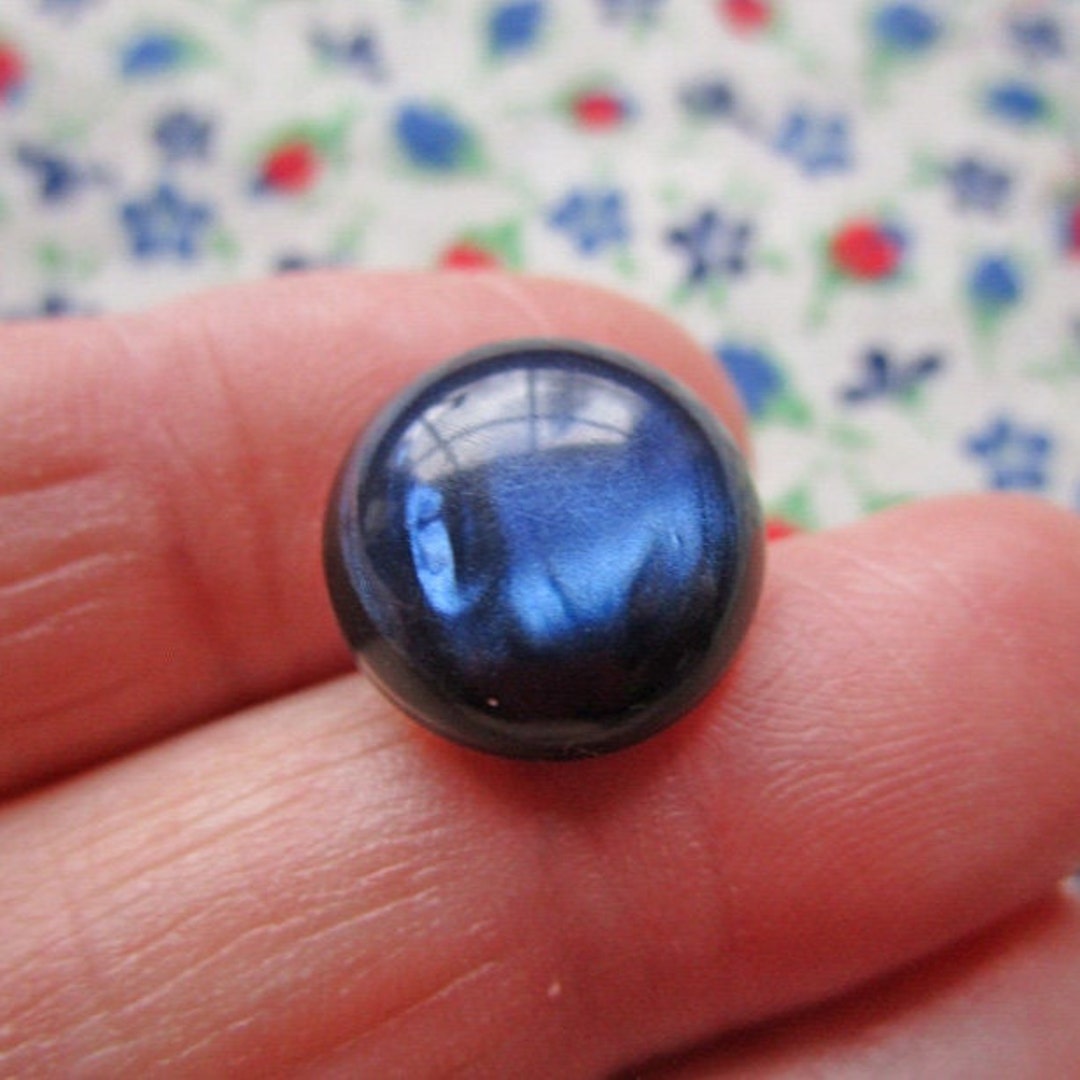 4 Vintage Navy Blue Plastic Domed Buttons With Shank Backs, 9/16 14mm ...