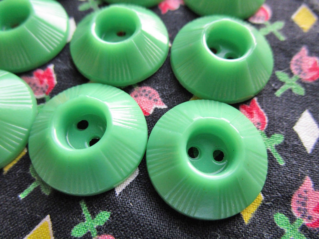 12 Vintage Green Plastic Domed Inkwell Buttons, Two-hole Sew-through, 3 ...