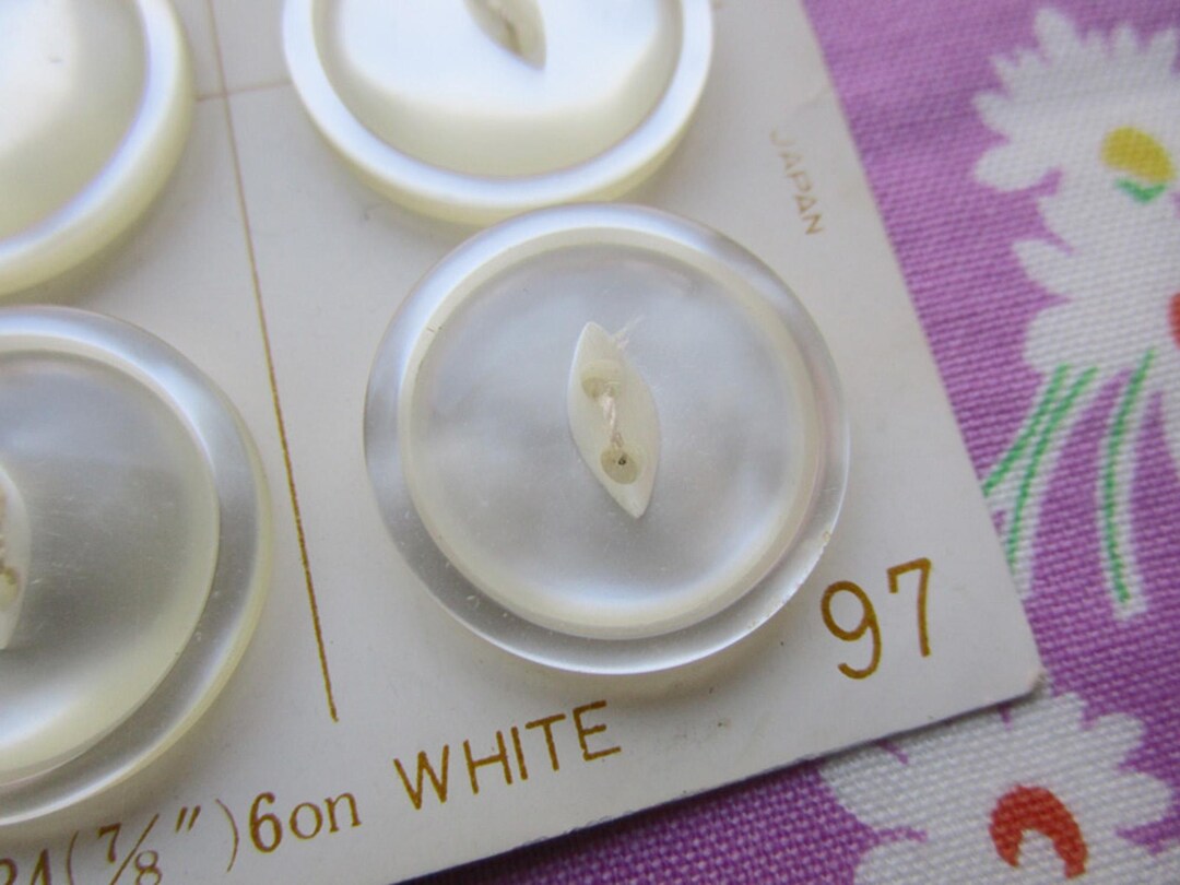 14 Vintage Translucent White Plastic Two-hole Fisheye Buttons, Mixed ...