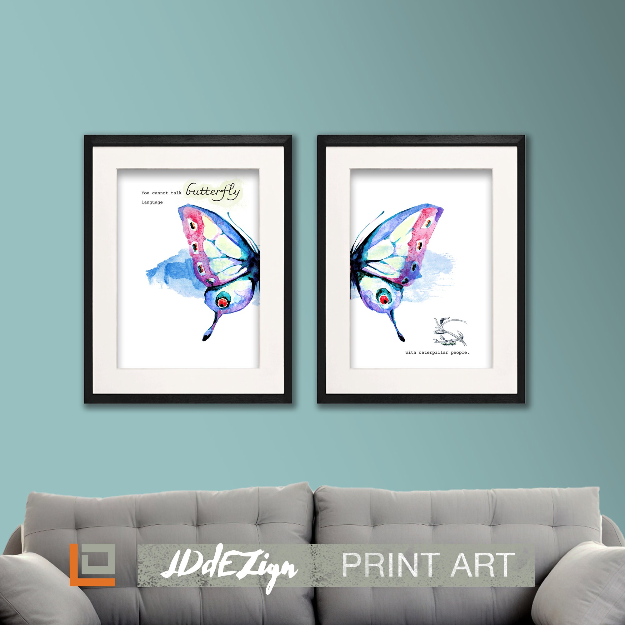 Butterfly Language Art Set, Gallery Wall Art, Set of 2, Quote: You ...