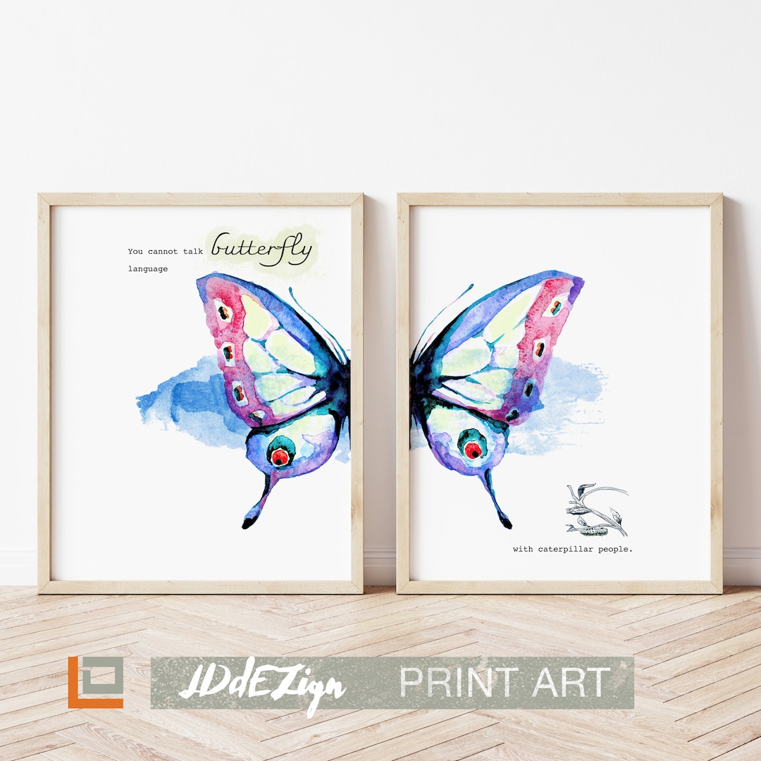 Butterfly Language Art Set, Gallery Wall Art, Set of 2, Quote: You ...