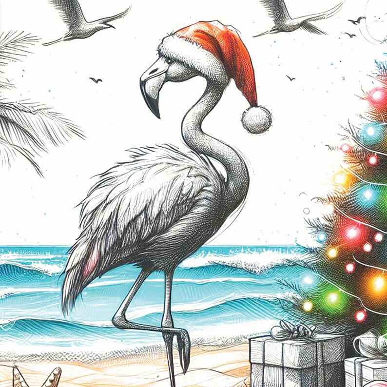 Flamingo Coastal Beach Holiday Template, Printable Christmas Card ...