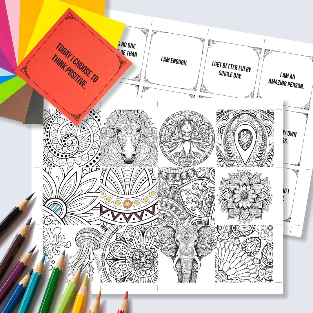 60 Positive Affirmation Coloring Cards, Mandala Designs, Mindful, Self ...