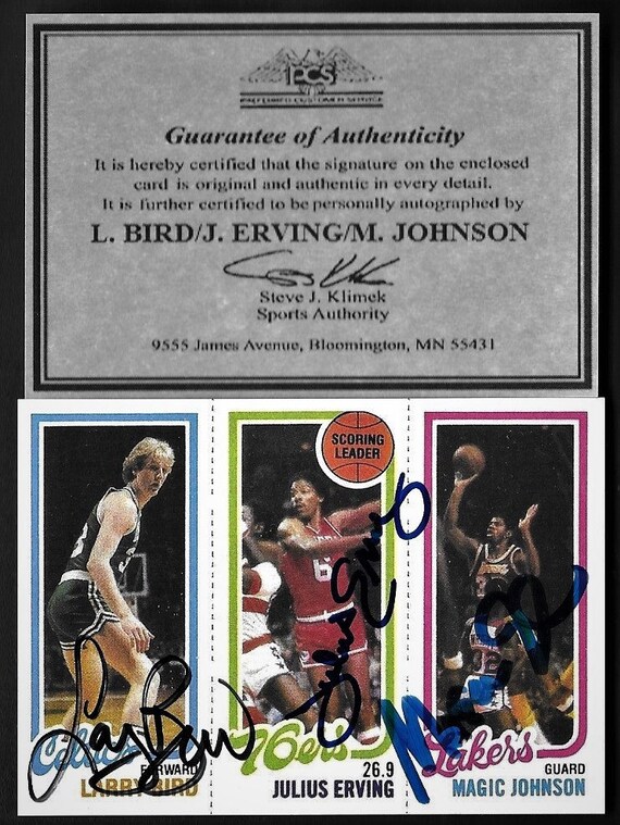 Larry Bird/julius Erving/magic Johnson Triple Autograph Signed - Etsy
