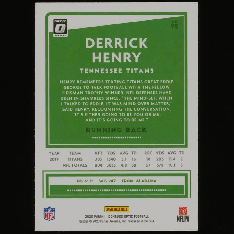Derrick Henry Autograph Signed 2020 Panini Card #95 Titans - Etsy