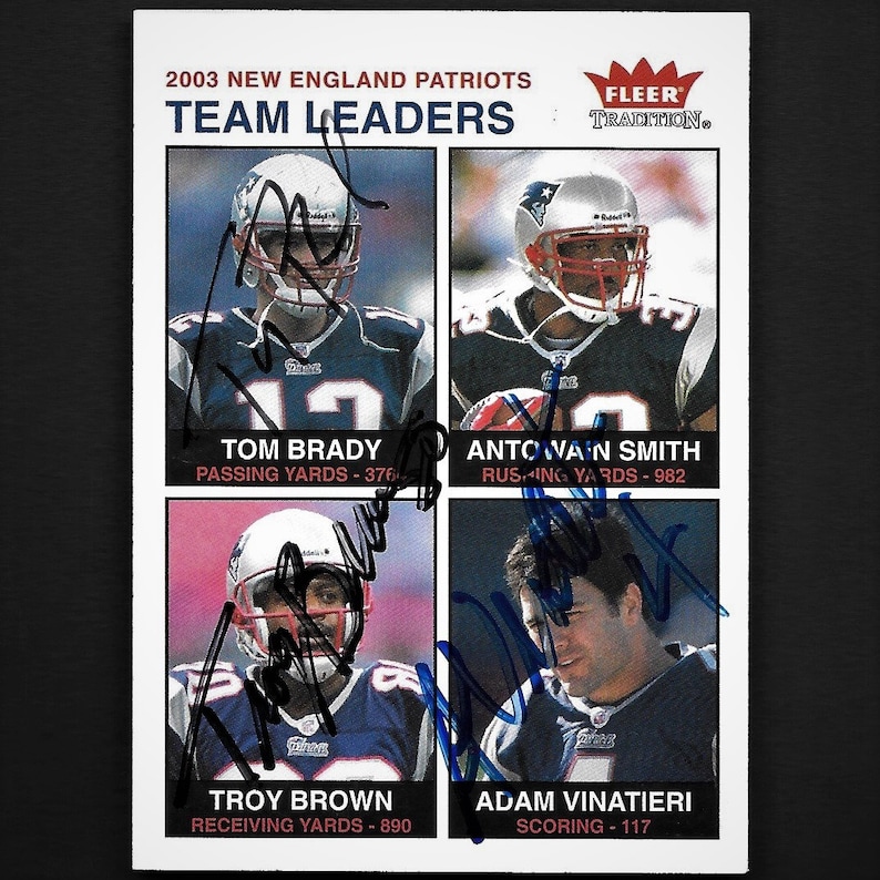 Tom Brady/troy Brown/adam Vinatieri Triple Autograph Signed 2003 Fleer ...
