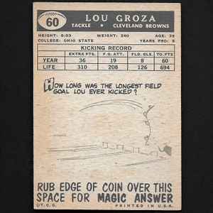 Lou Groza Autograph Signed 1959 Topps Card #46 Browns - Etsy