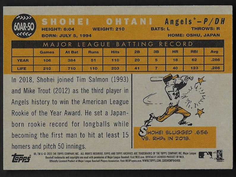 Shohei Ohtani Autograph Signed 2020 Topps Rookie Card 60 Angels - Etsy