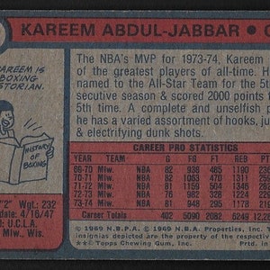 Kareem Abdul-jabbar Autograph Signed 1974 Topps Card #1 Bucks Nice! - Etsy