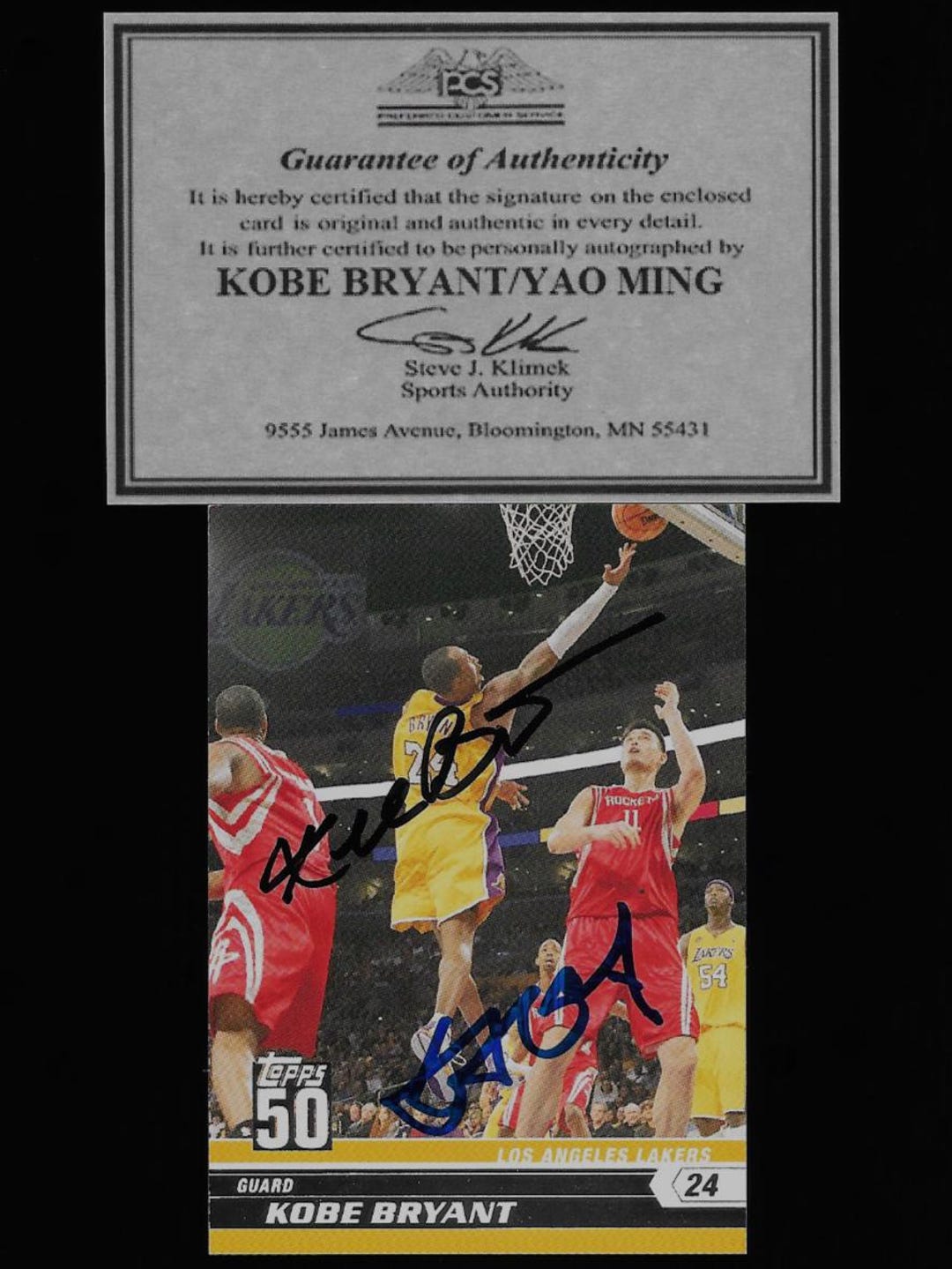 Kobe Bryant & Yao Ming Dual Autograph Signed 2008 Topps Card #6 W/coa ...