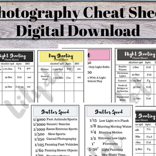 Dslr/mirrorless Photography cheat Sheet Credit - Etsy