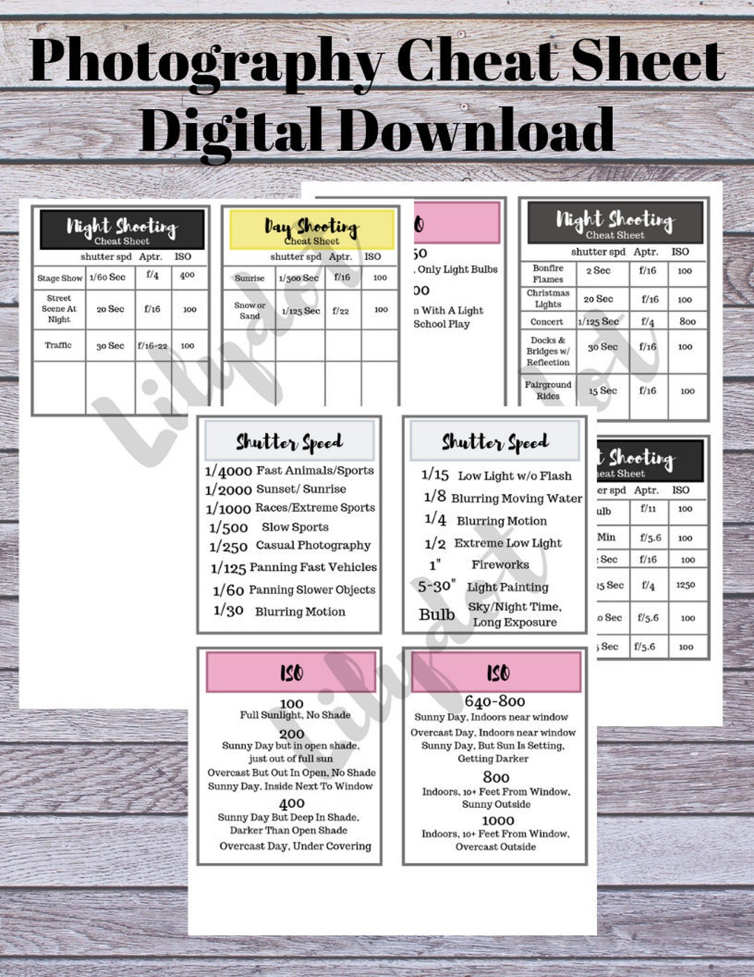 Photography Cheat Sheets - Etsy