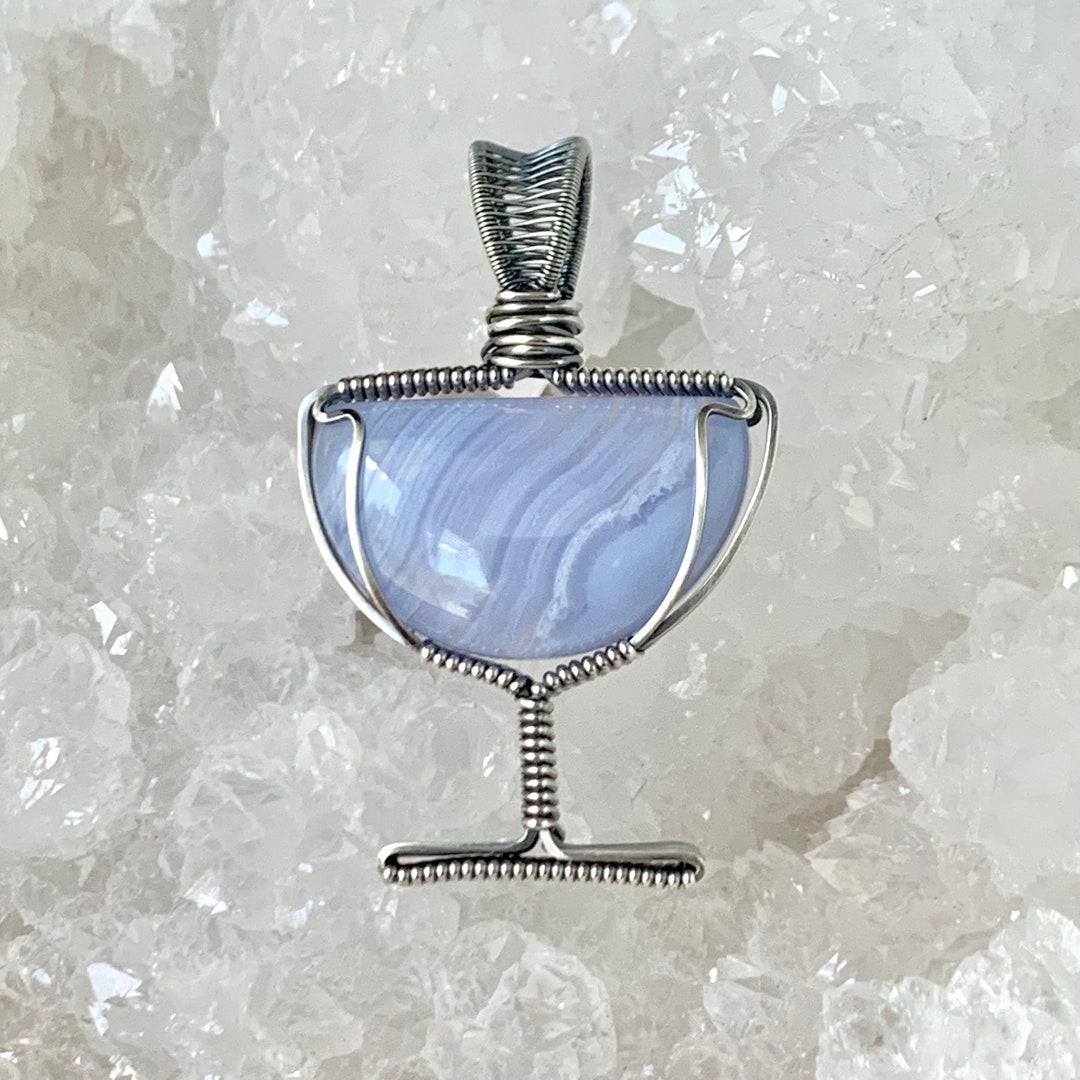 Chalice Pendant, Hand-cut Natural Blue Lace Agate, Handcrafted With ...